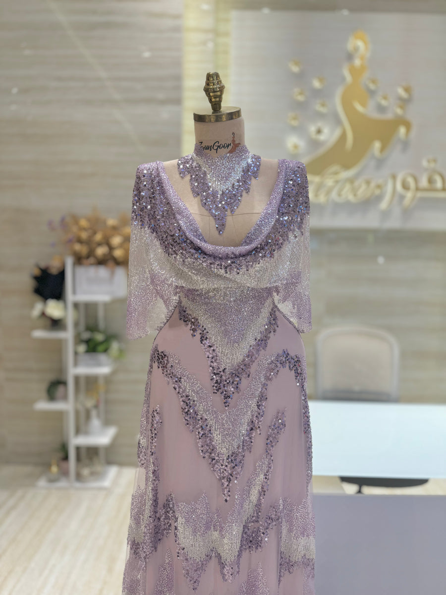 Long purple intricate beaded dress – ZUNGOOR